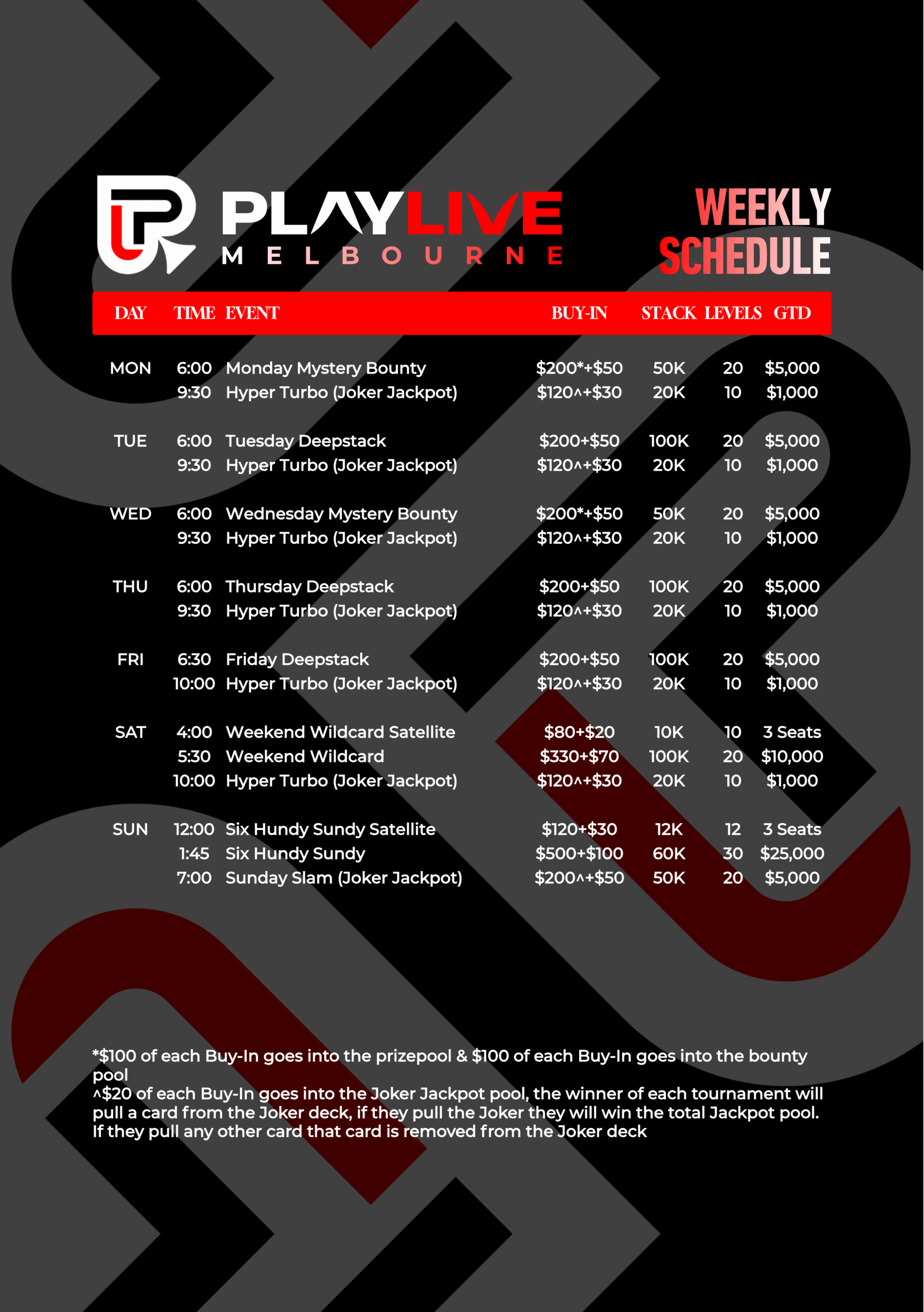 Weekly Line Up - Premium Poker Events in Melbourne
